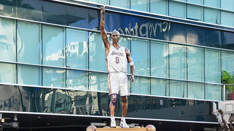 Errors on base of Kobe Bryant’s statue outside the Lakers’ arena ...