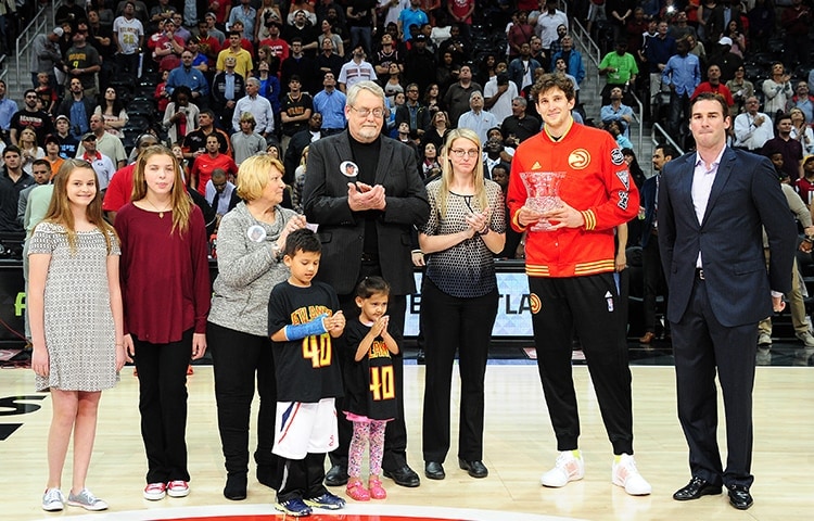 Mike Muscala Awarded Jason Collier Memorial Trophy | Atlanta Hawks