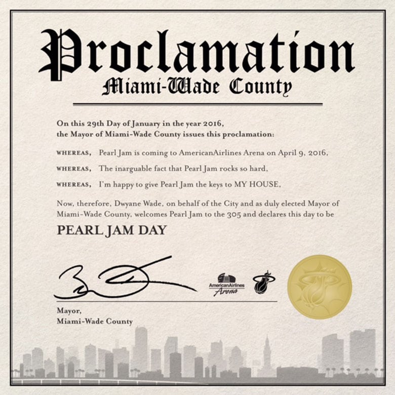 Wade Proclaims Pearl Jam Day | Miami Heat
