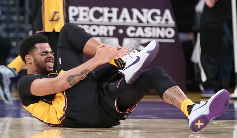 Russell Sprains Ankle Against Denver | Los Angeles Lakers