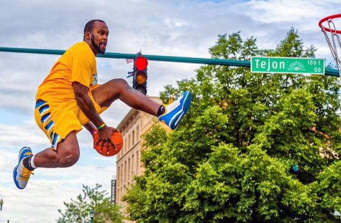 Elevation Dunk Squad Perform at Olympic Kickoff Event | Denver Nuggets