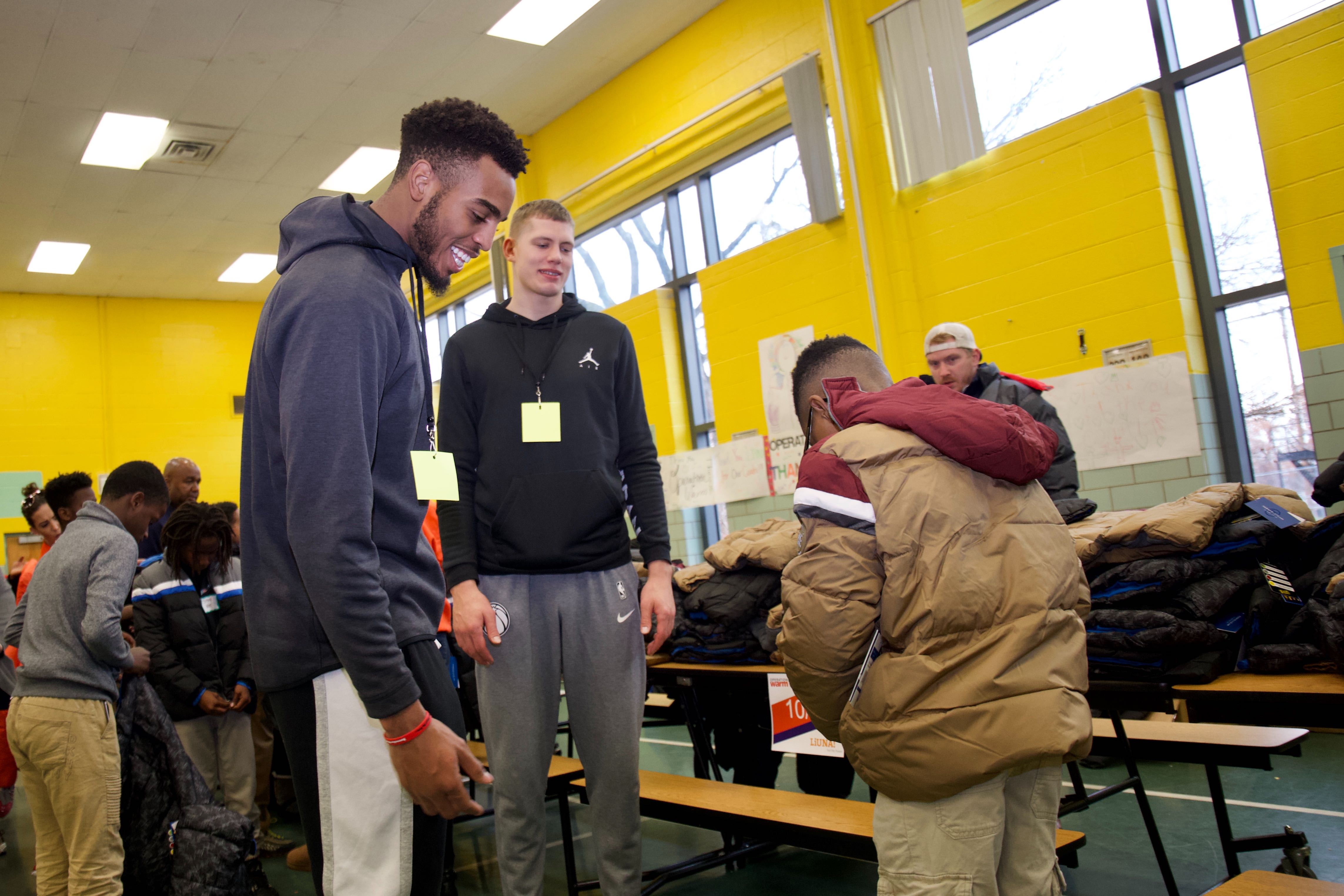 Troy Brown Jr. & Moe Wagner at Operation Warm Winter Coat - 12/4/19 ...
