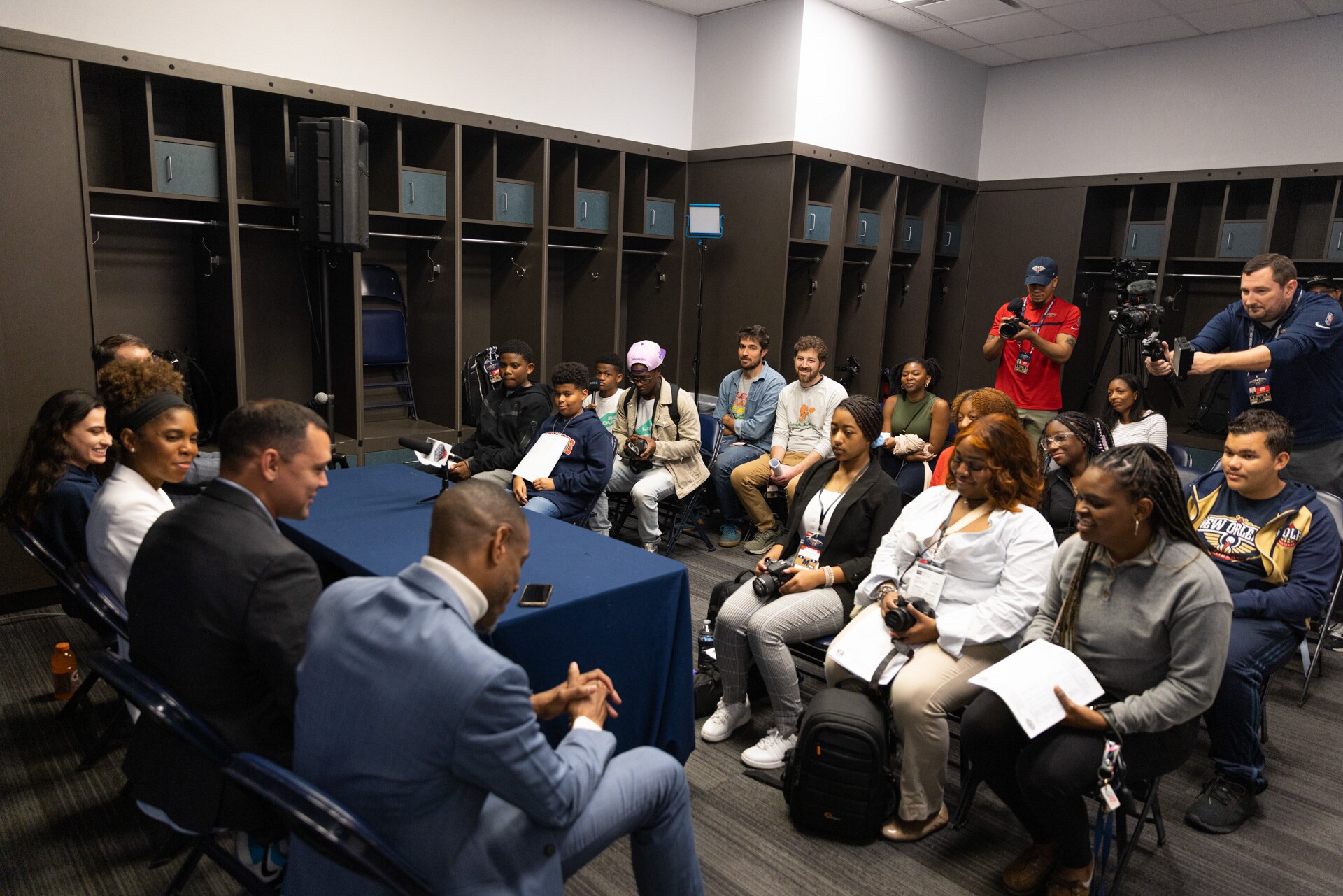 Photos: CJ McCollum hosts press conference for aspiring journalists ...