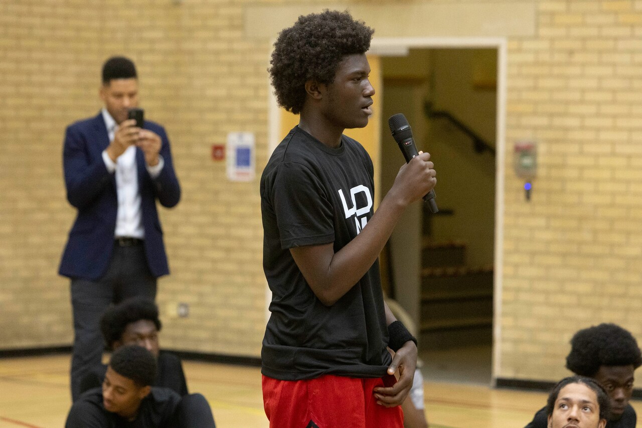 Photos: Jarron Collins serves as youth camp coach with London Lions