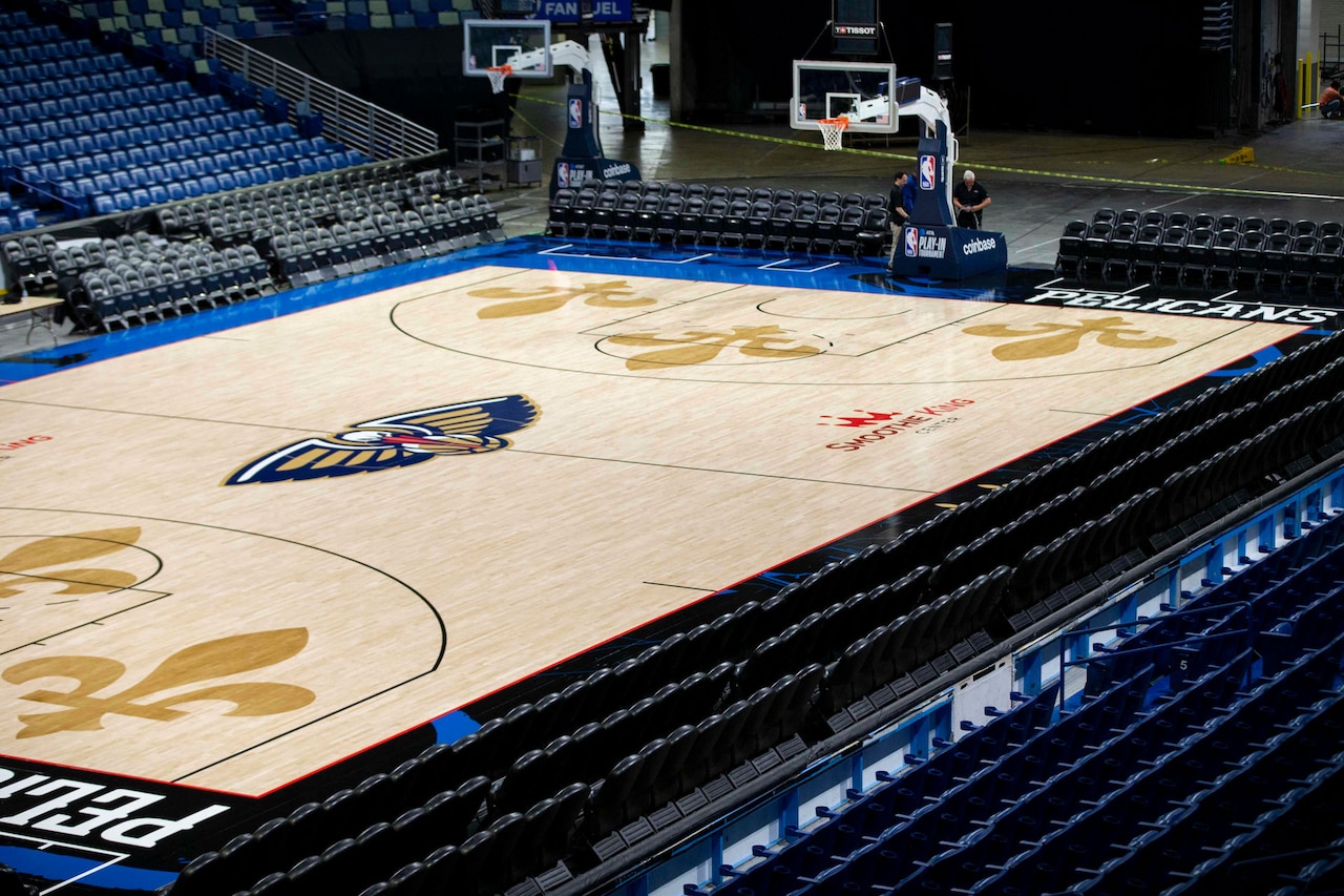 Photos: New Orleans Pelicans unveil new court design for 2023-24 NBA ...