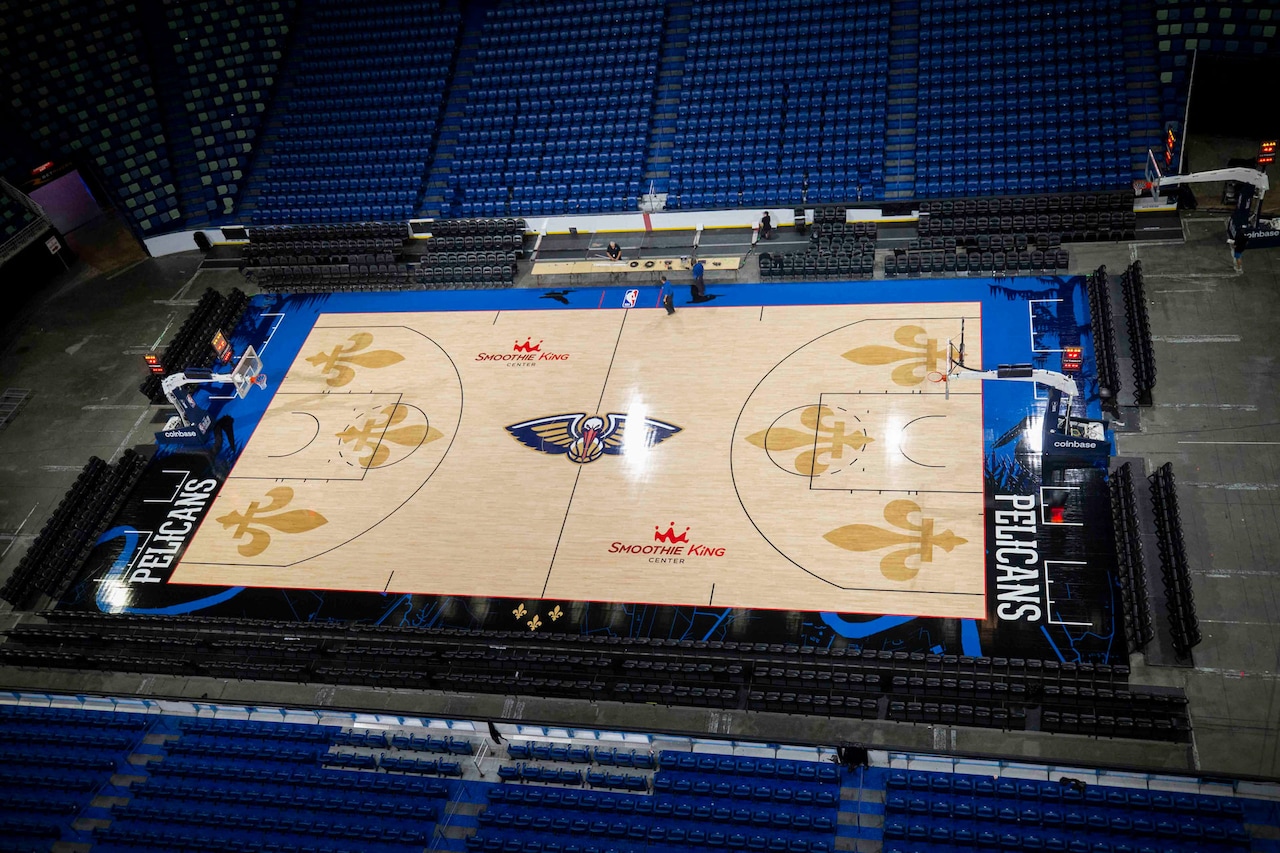 Photos: New Orleans Pelicans unveil new court design for 2023-24 NBA ...
