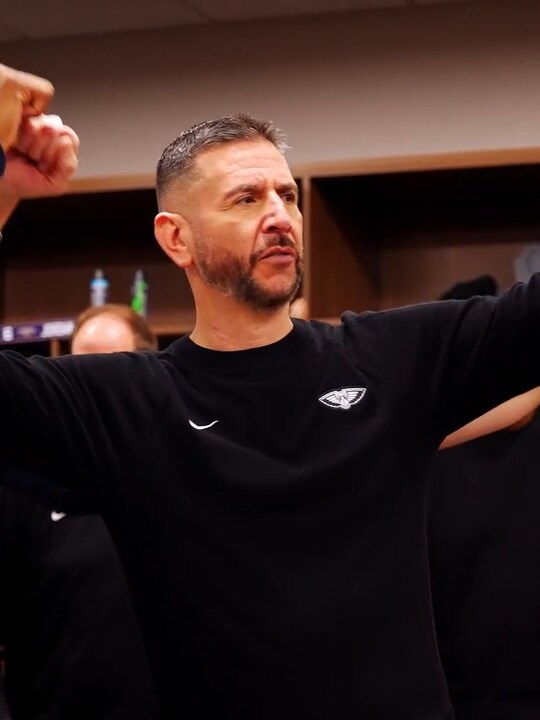 James Borrego in the Pelicans Locker Room Postgame after win at Utah Jazz