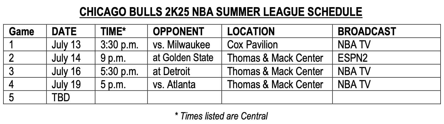 Chicago Bulls announce 2K25 NBA Summer League 2024 schedule | NBA.com