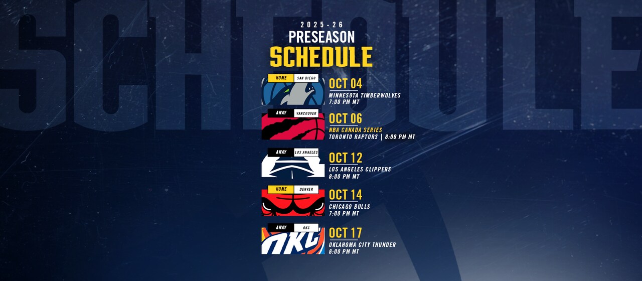 NUGGETS OPEN PRESEASON IN SAN DIEGO ON OCT. 4 AGAINST MINNESOTA ...