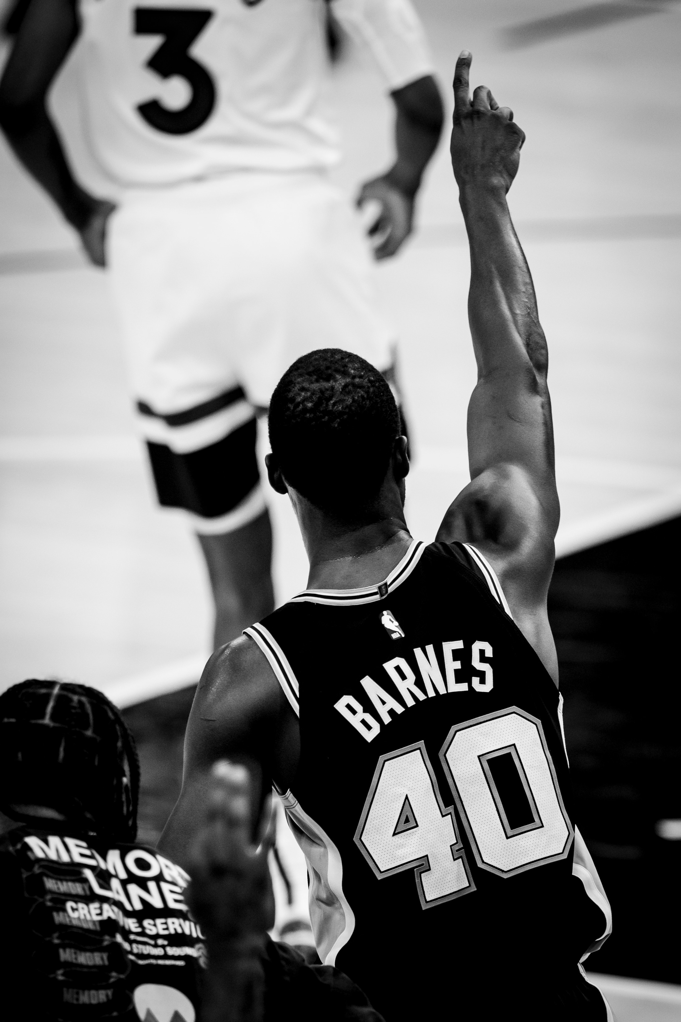 San Antonio Spurs forward Harrison Barnes celebrates a made three ...